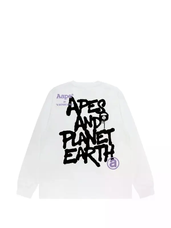 AAPE BY *A BATHING APE Graphic-print Long-sleeve Cotton T-shirt - White