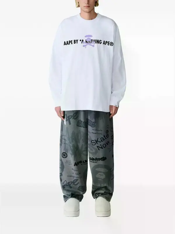 AAPE BY *A BATHING APE Graphic-print Long-sleeve Cotton T-shirt - White