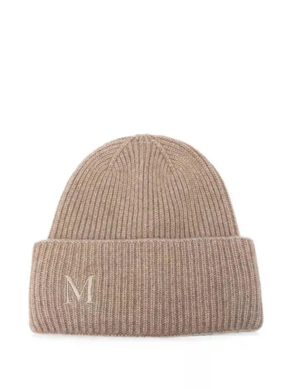 Max Mara Logo-embroidered Ribbed-knit Beanie Hat - Neutrals