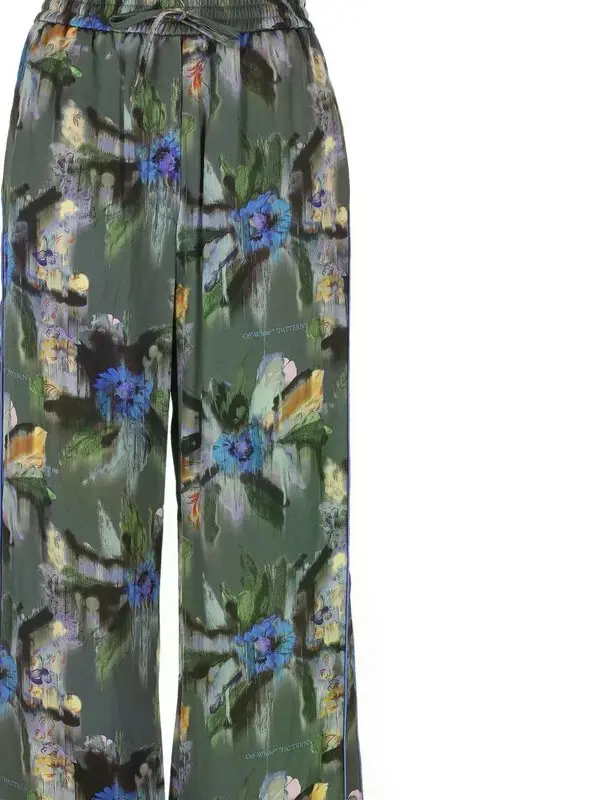 Off-White Floral-print Wide-leg Trousers