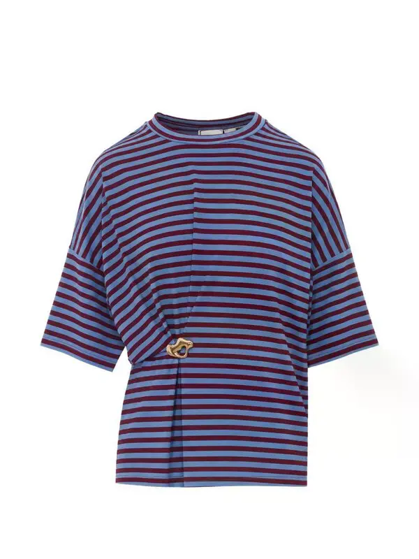 Essentiel Antwerp Striped Brooch-detail T-shirt - Blue