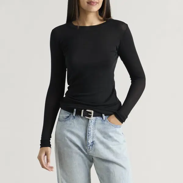 Auralee Sheer Rib Long Sleeve Top