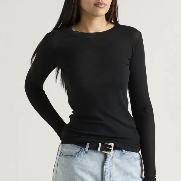Auralee Sheer Rib Long Sleeve Top