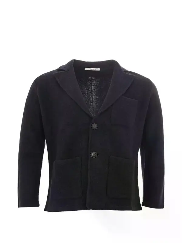 KANGRA Notched-collar Patch-pocket Cardigan - Blue