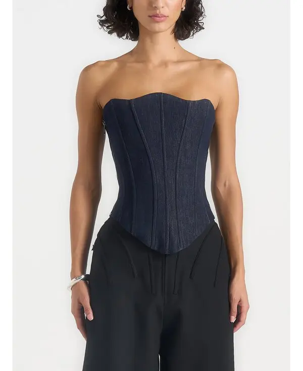 Manière De Voir Scarlett Denim Lace Up Corset