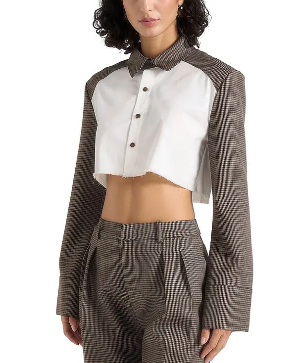 Manière De Voir Bernadette Houndstooth Contrast Cropped Shirt