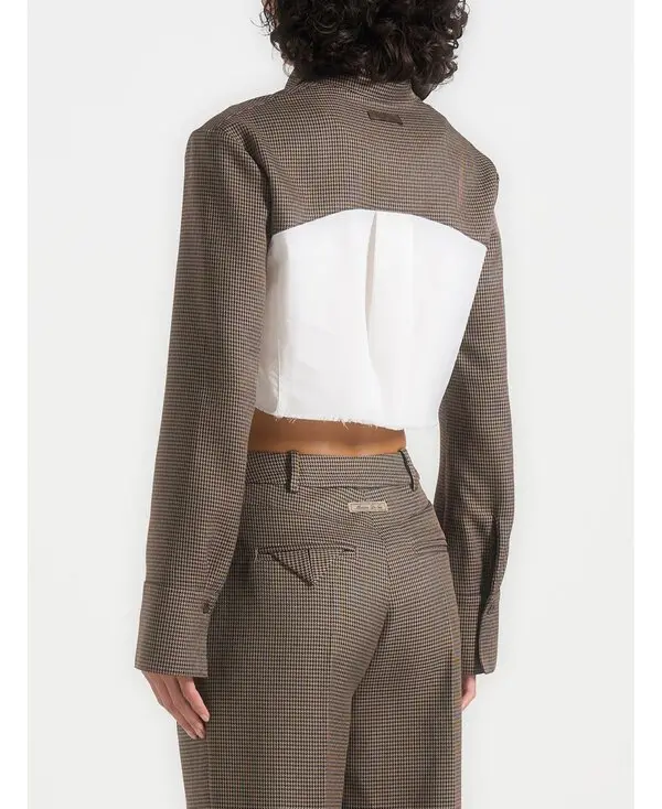 Manière De Voir Bernadette Houndstooth Contrast Cropped Shirt
