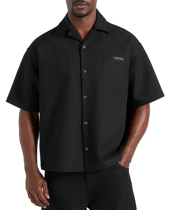 Manière De Voir Brook Signature Twill Boxy Shirt - Black