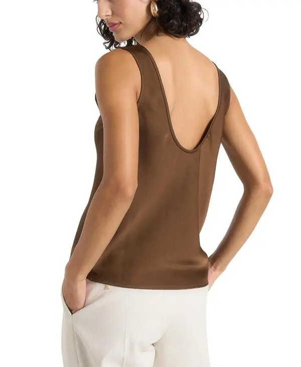 Manière De Voir Mathilda Satin Scoop Neck Open Back Tank Top - Brown