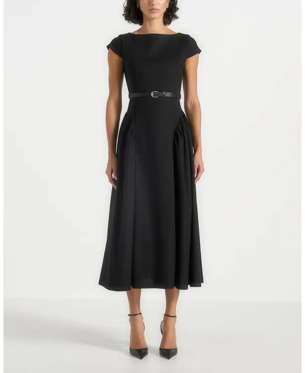 Manière De Voir Gaia Boat Neck Flared Maxi Dress - Black