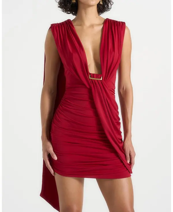Manière De Voir Mirena Ruched Open Back Mini Dress With Scarf - Red