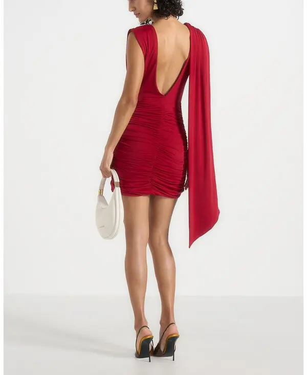 Manière De Voir Mirena Ruched Open Back Mini Dress With Scarf - Red