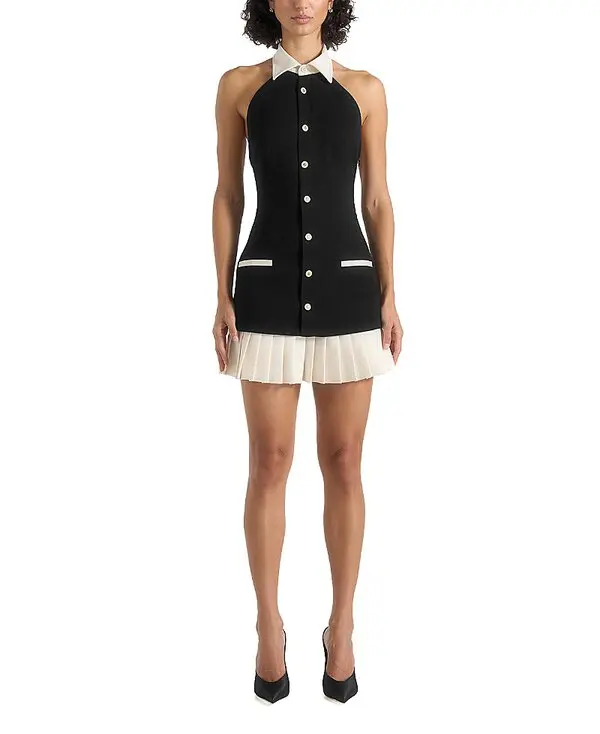 Manière De Voir Jasmine Halterneck Pleated Mini Dress - Black