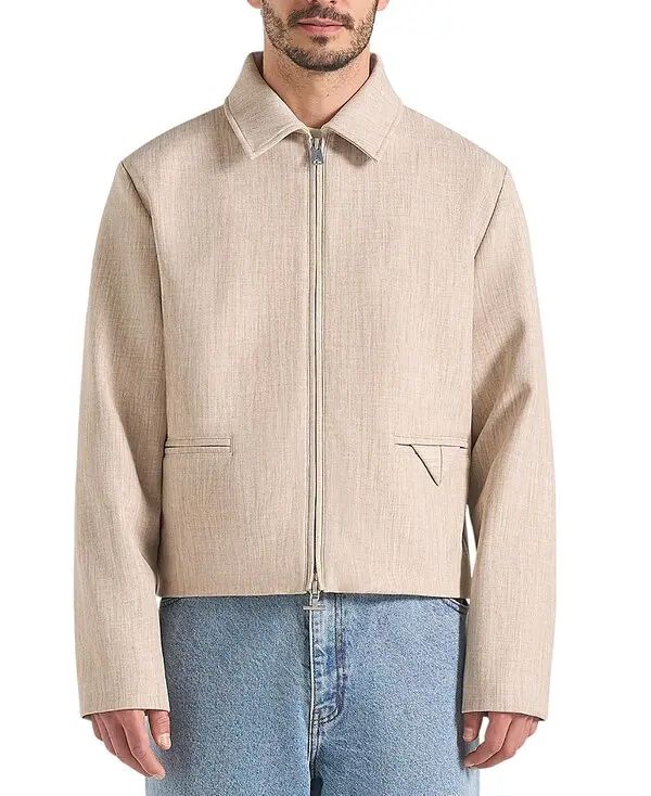 Manière De Voir Amir Boxy Hatched Harrington Jacket - Beige