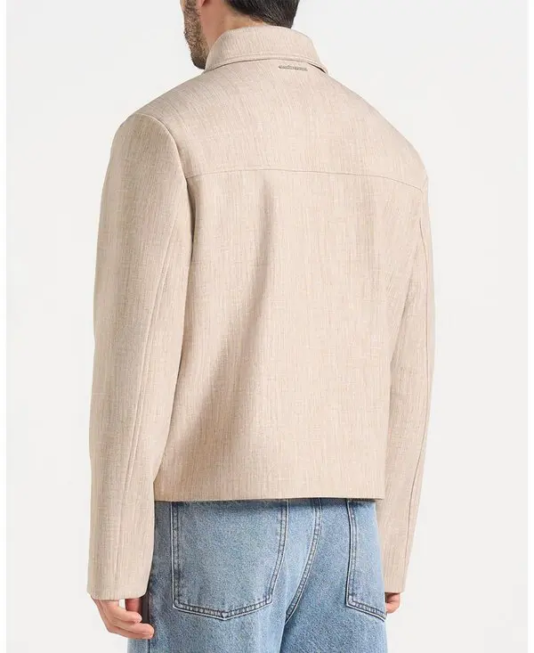 Manière De Voir Amir Boxy Hatched Harrington Jacket - Beige