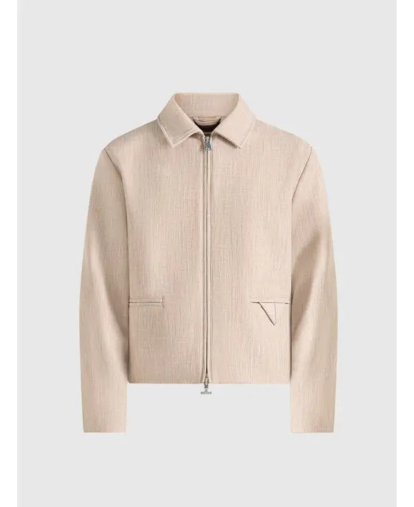 Manière De Voir Amir Boxy Hatched Harrington Jacket - Beige