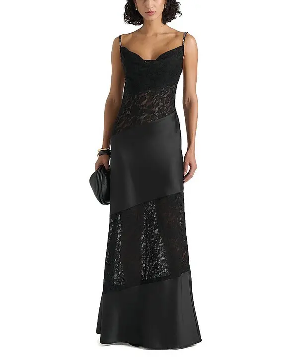Manière De Voir Naya Asymmetric Lace Maxi Dress - Black