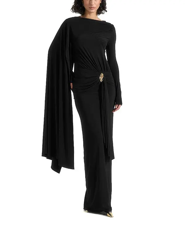 Manière De Voir Edena Asym Ruched Draped Maxi Dress - Black