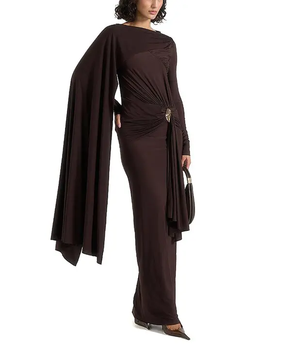 Manière De Voir Edena Asym Ruched Draped Maxi Dress - Brown