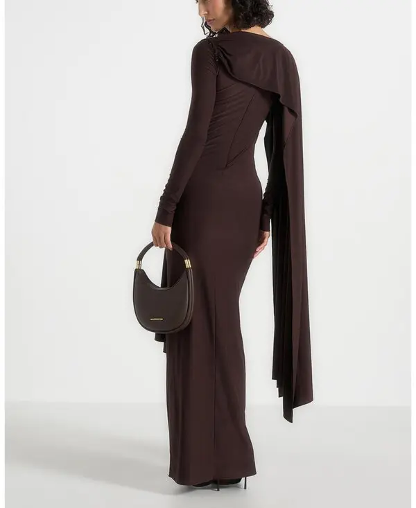 Manière De Voir Edena Asym Ruched Draped Maxi Dress - Brown