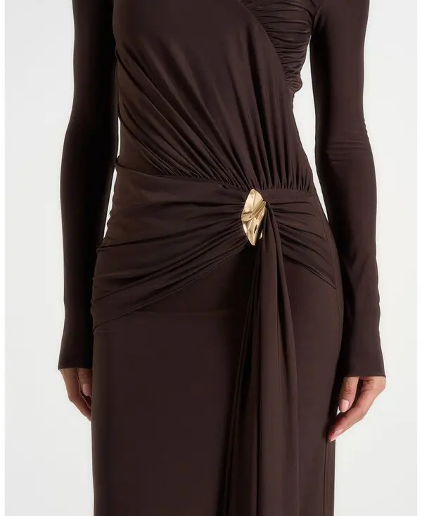 Manière De Voir Edena Asym Ruched Draped Maxi Dress - Brown