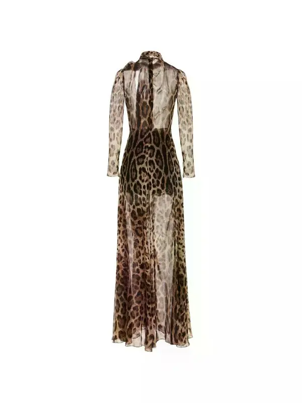 Dolce & Gabbana Georgette Dress With Leopard Print And Tie Details