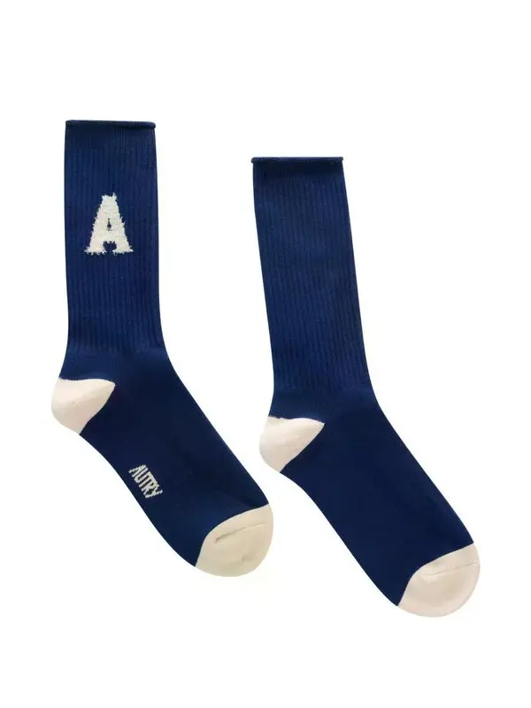 AUTRY Logo-patch Ribbed-knit Socks