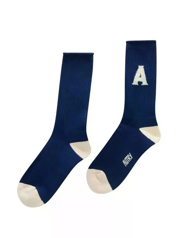 AUTRY Logo-patch Ribbed-knit Socks