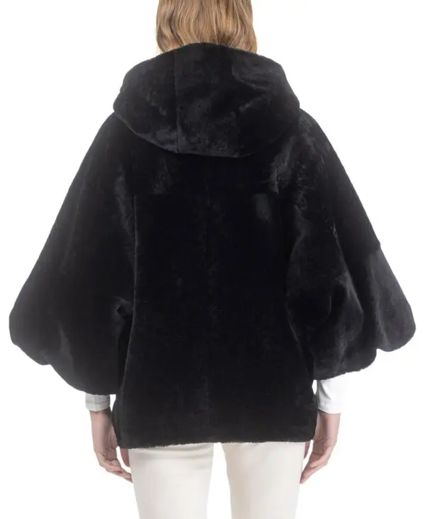 Gorski Textured Shearling Lamb Zip Jacket With Hood And Cropped Sleeves