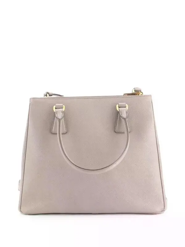 Prada Front Pocket Double Zip Lux Saffiano Leather Small Tote Bag