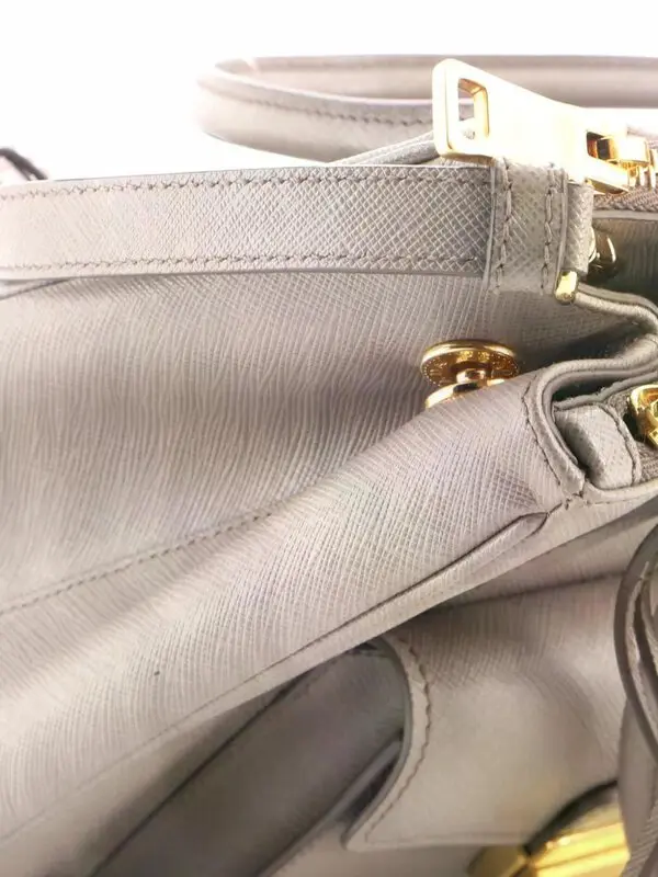 Prada Front Pocket Double Zip Lux Saffiano Leather Small Tote Bag