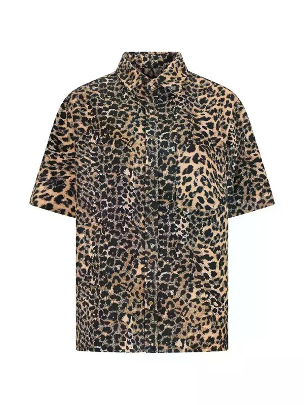 DARKPARK Vale Leopard Denim Short Sleeved Shirt - Neutrals