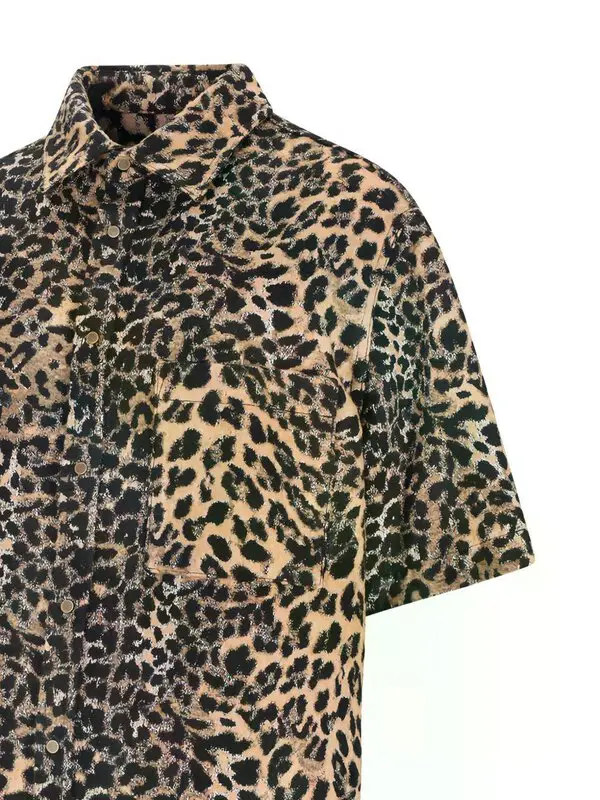 DARKPARK Vale Leopard Denim Short Sleeved Shirt - Neutrals