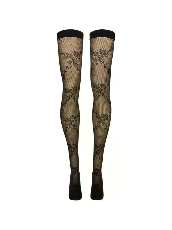 Wolford Floral-lace Stay-up Stockings - Black