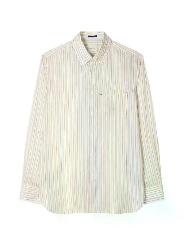 Paul Smith Regular-fit Ecru And Blue Stripe Lyocell-silk Shirt