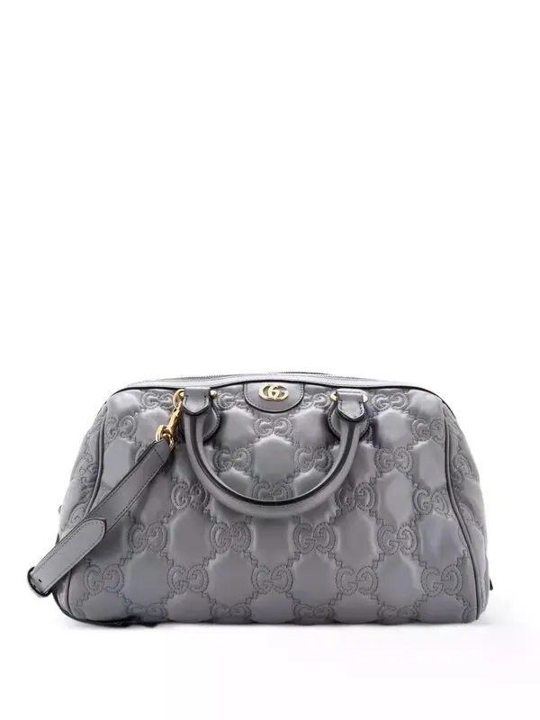 Gucci Ophidia Convertible Boston Top Handle Bag Gg Matelasse Leather Medium Satchel - Grey