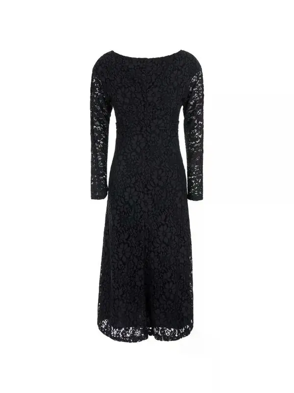 PLAIN Long-sleeve Lace Midi Dress - Black