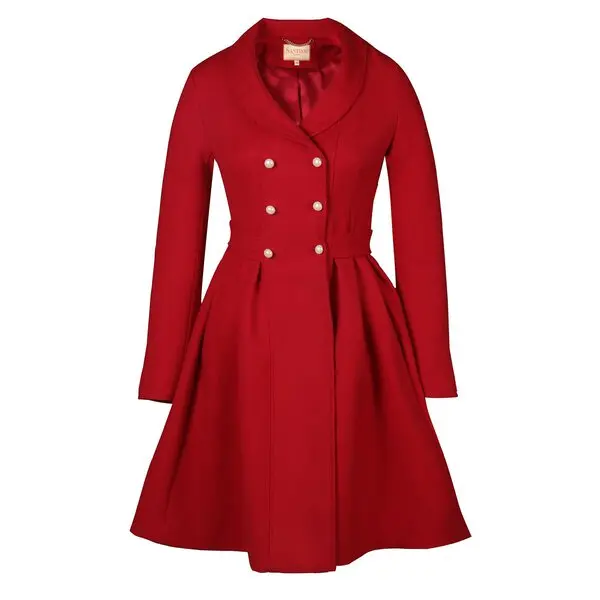 SANTINNI Kennedy 100% Wool Dress Coat In Rosso - Red