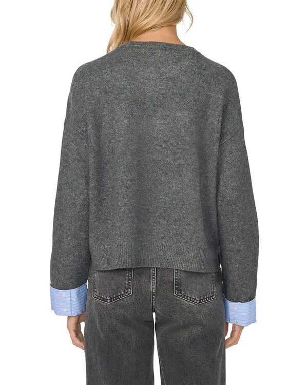Vince Camuto Woven Cuff Crewneck Sweater