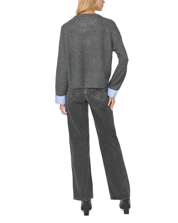Vince Camuto Woven Cuff Crewneck Sweater