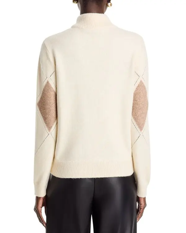 T Tahari Mock Neck Pointelle Argyle Sweater