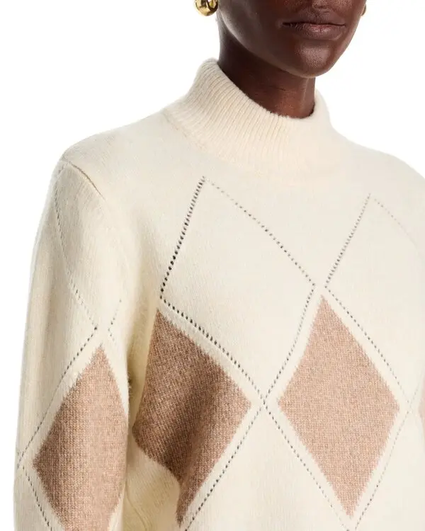 T Tahari Mock Neck Pointelle Argyle Sweater