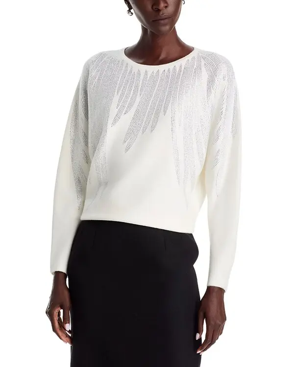 T Tahari Feather Hotfix Dolman Sleeve Sweater - White Star