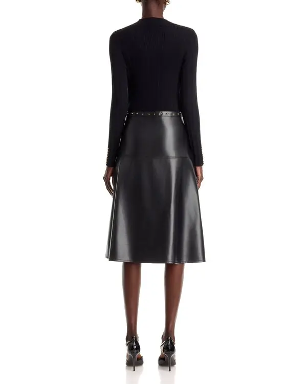 T Tahari Mock Neck Mixed Media Studded Dress - Black
