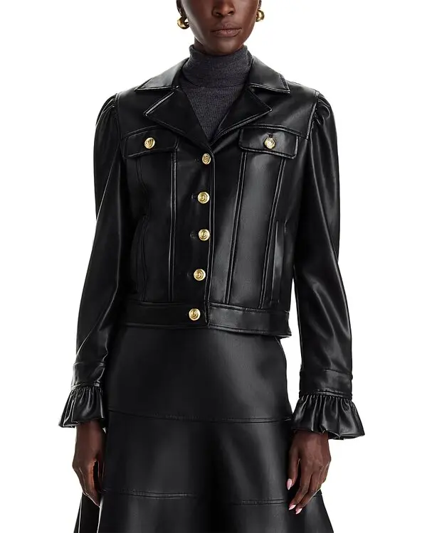 DOLCE CABO Faux Leather Ruffle Trim Jacket