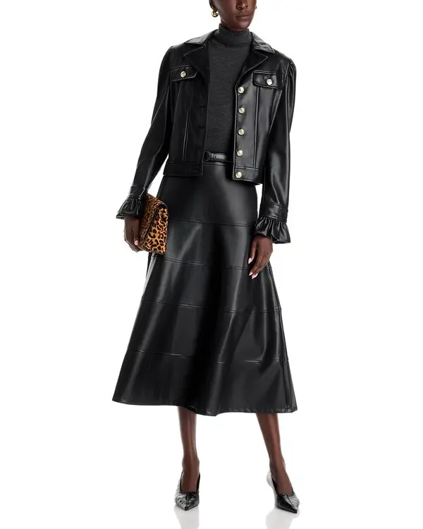 DOLCE CABO Faux Leather Ruffle Trim Jacket