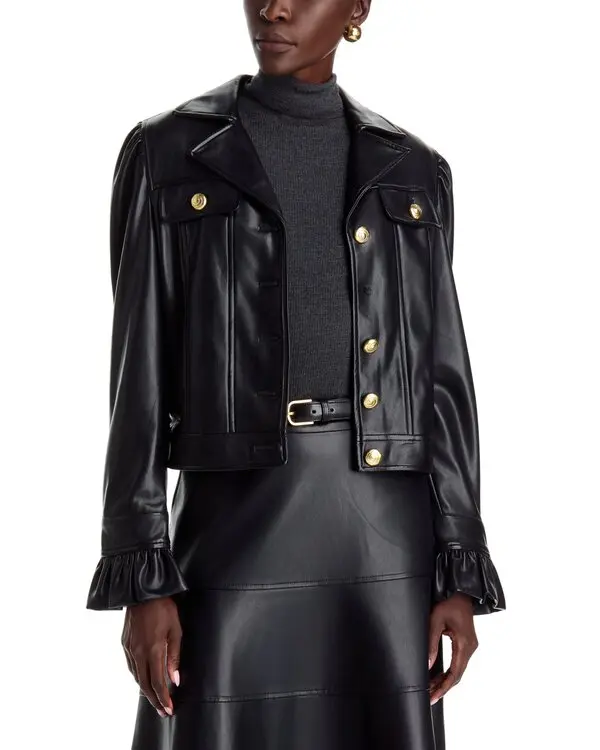 DOLCE CABO Faux Leather Ruffle Trim Jacket