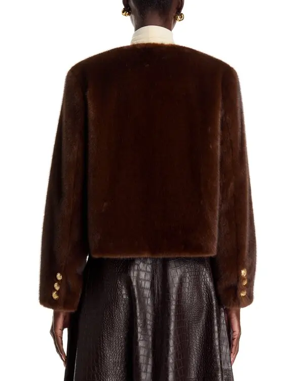 DOLCE CABO Faux Fur Collarless Gold Tone Button Jacket