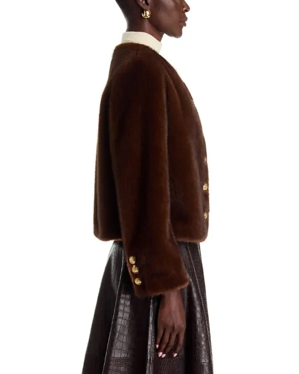 DOLCE CABO Faux Fur Collarless Gold Tone Button Jacket