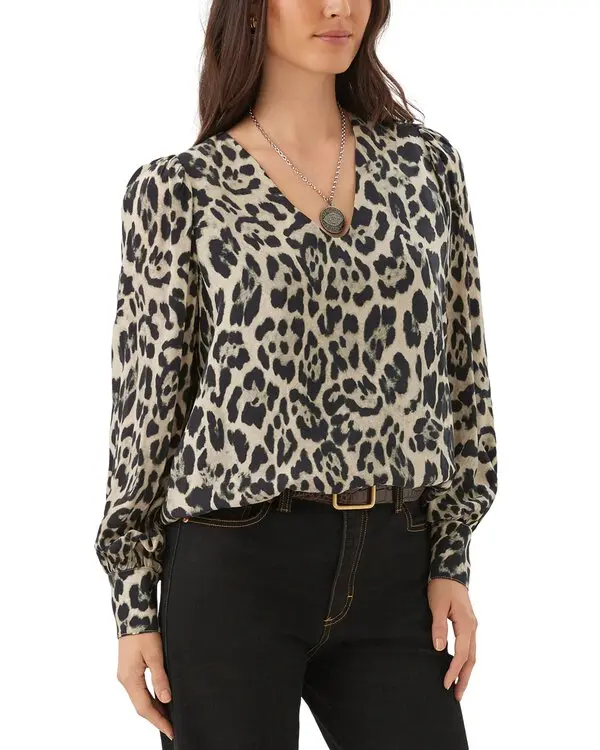 Karen Kane Printed V Neck Puff Sleeve Top